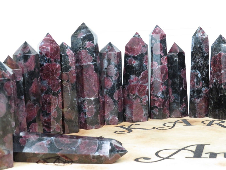 Astrophyllite and Garnet Gemstone Towers, Fire Works Gemstone Garnet ...