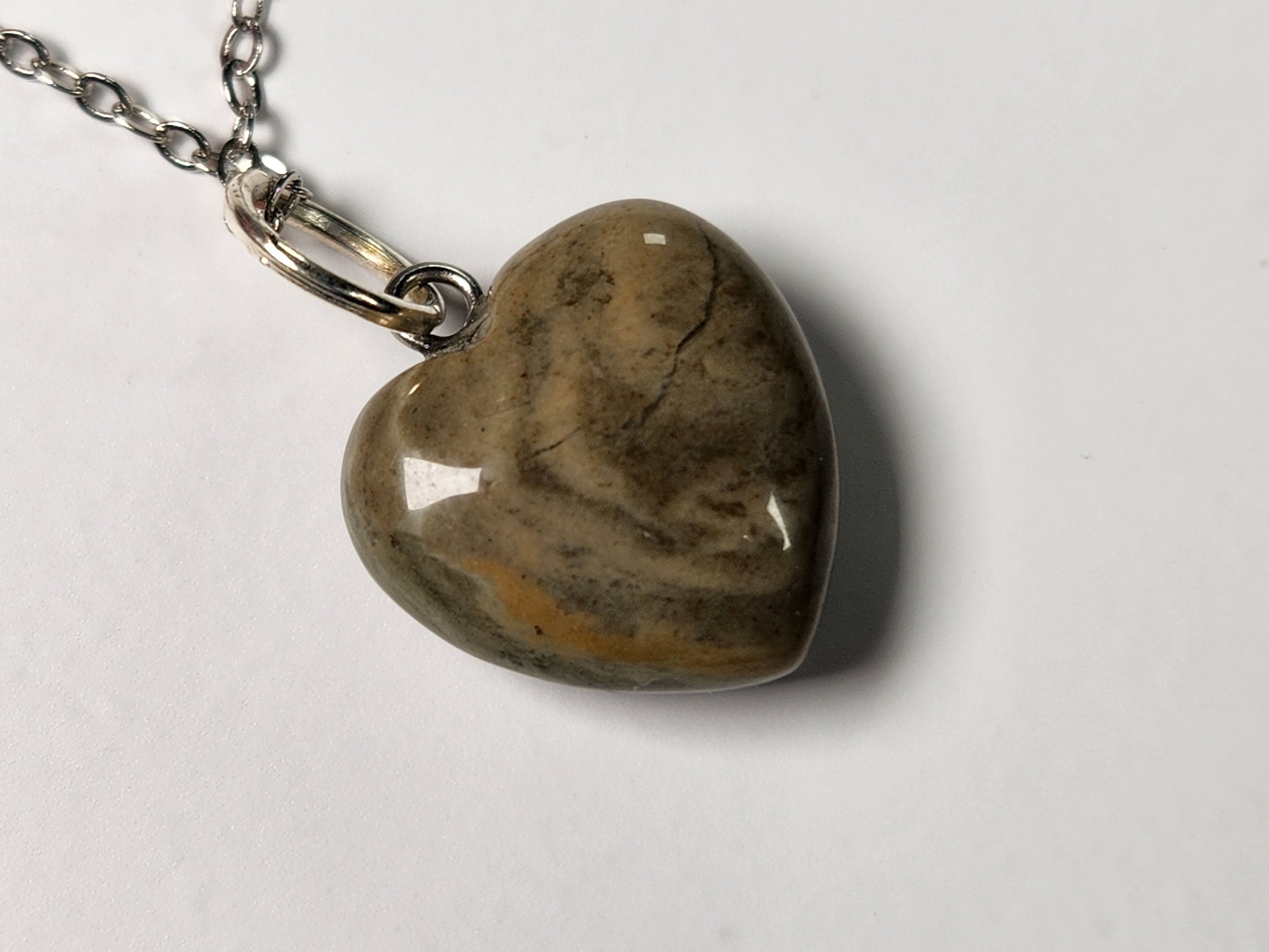 Picasso Jasper Heart Gemstone Crystal Pendant, Stainless Steel Chain ...