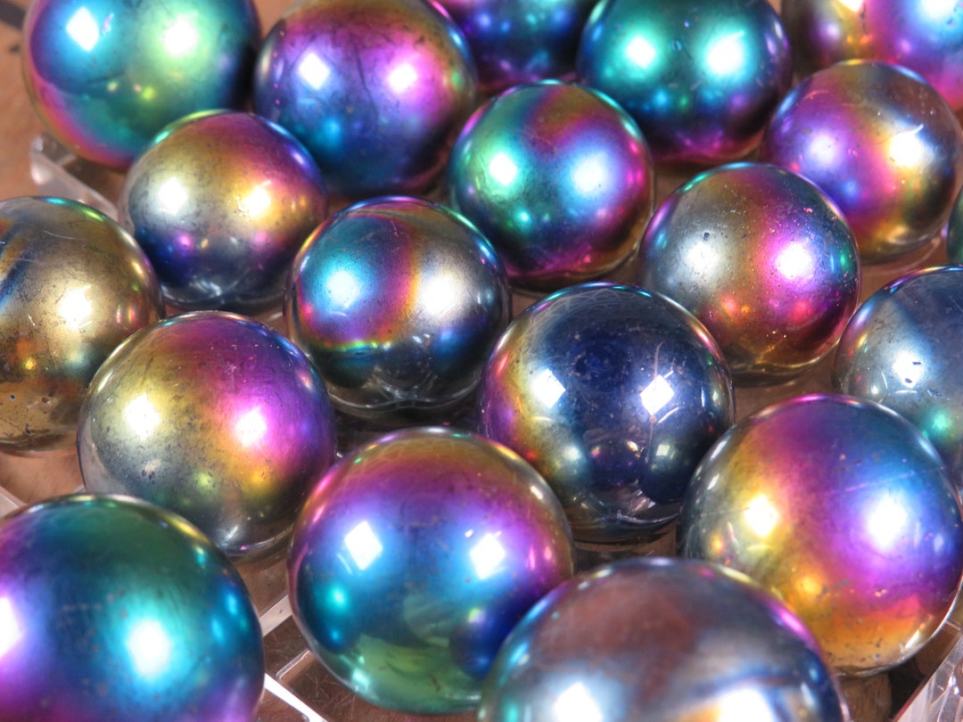 Titanium Aura Quartz Spheres, Aura Gemstone Small Sphere, Rainbow ...