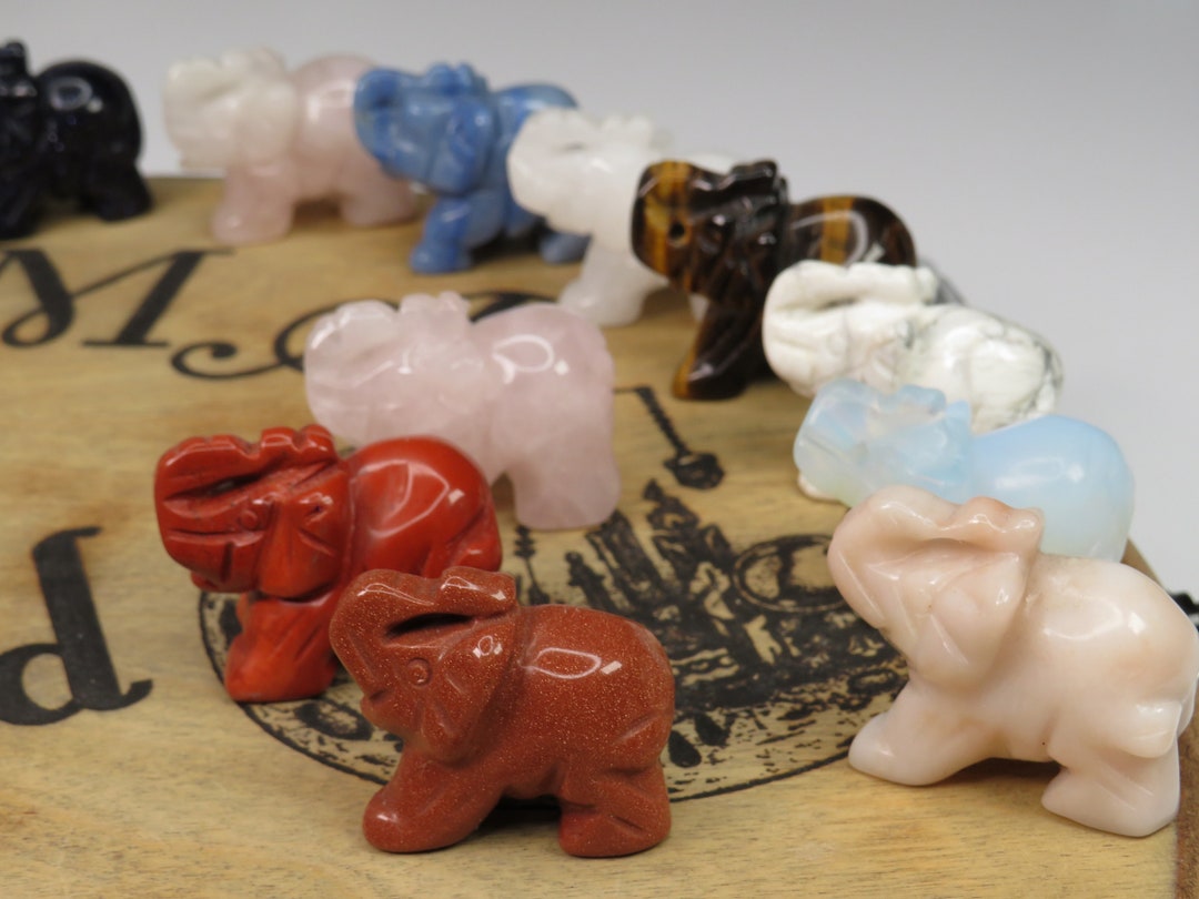 Choose Your Lucky Gemstone Elephant, Crystal Elephant Carving, Elephant ...