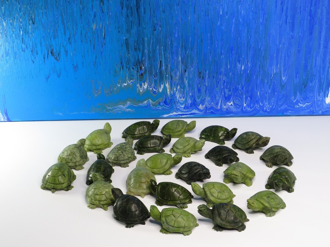 Green Jade Gemstone Turtles, Hand Carved Medium Size 3 , Crystal Jade ...