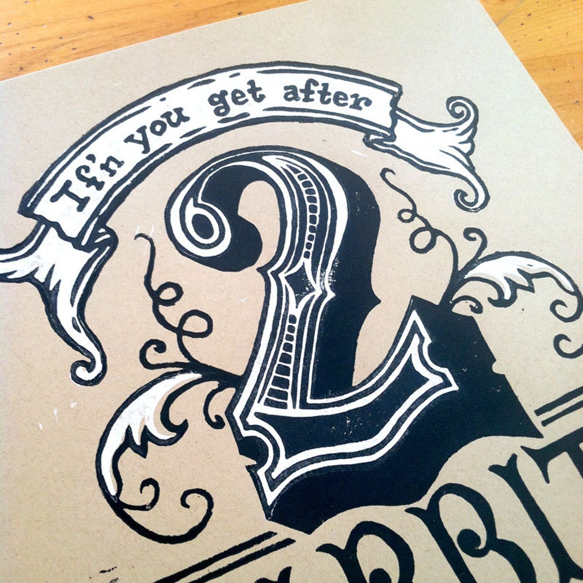 Two Rabbits Print. 2 Color, Hand Carved, Hand Printed, Linocut Relief ...