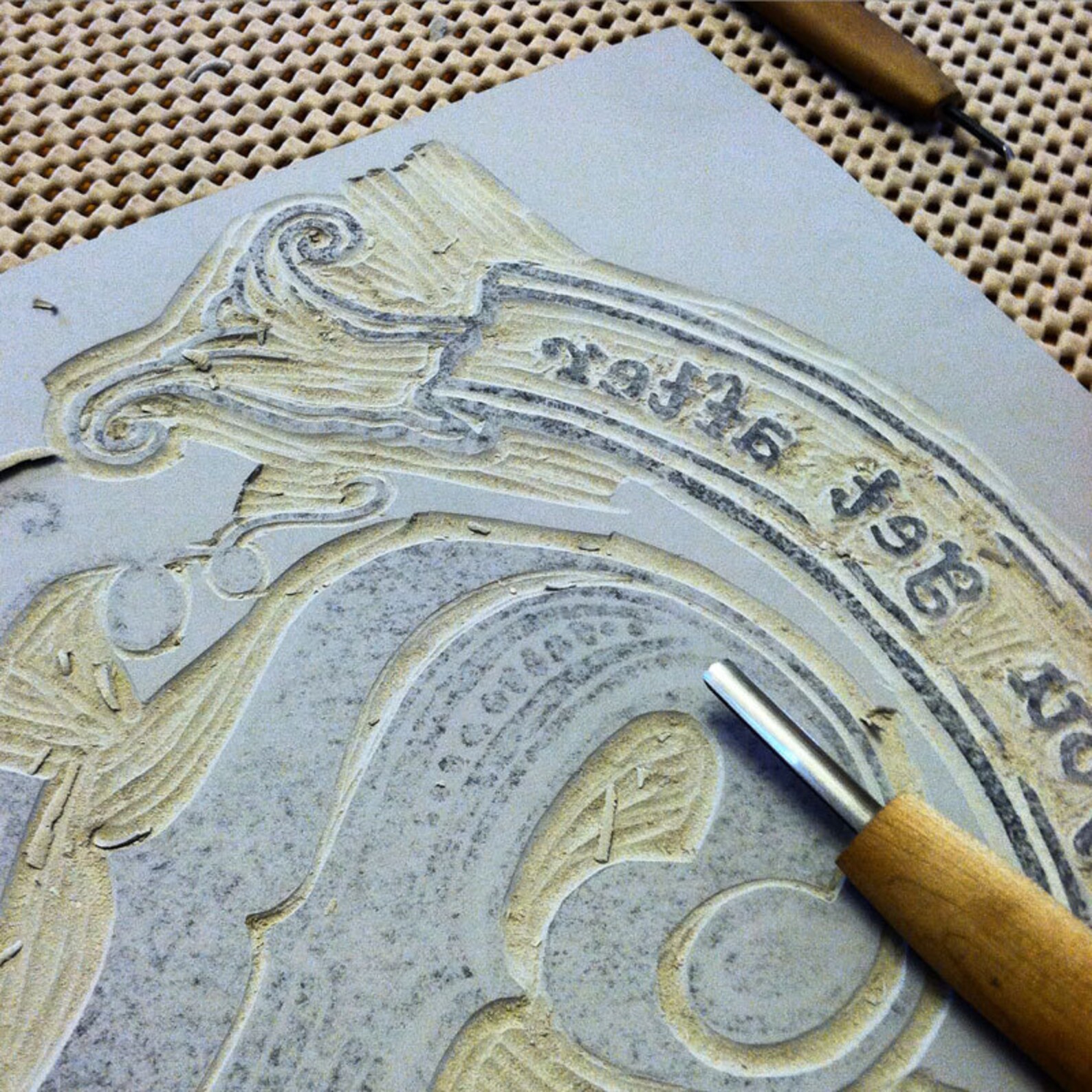 Two Rabbits Print. 2 Color, Hand Carved, Hand Printed, Linocut Relief ...