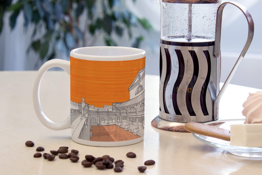 Roman Baths Ceramic Mug - Orange - Bath UK Architecture Gift - Unique ...