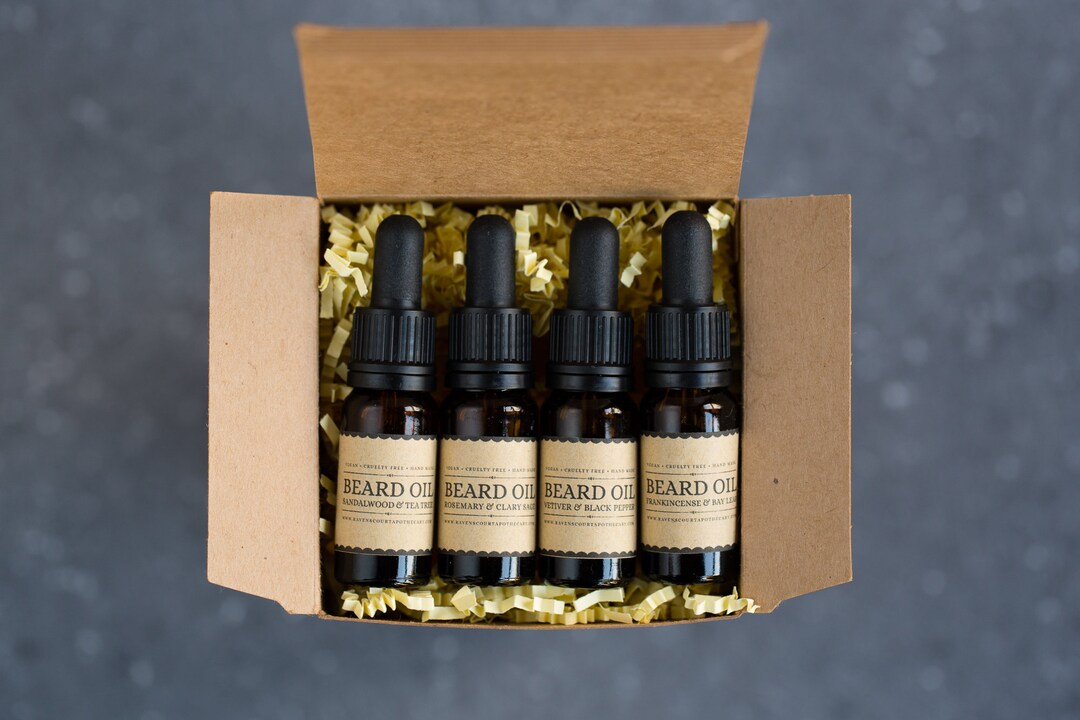 Beard Oil Gift Set - Vegan Cruelty Free Beard Grooming and Care. Glass ...