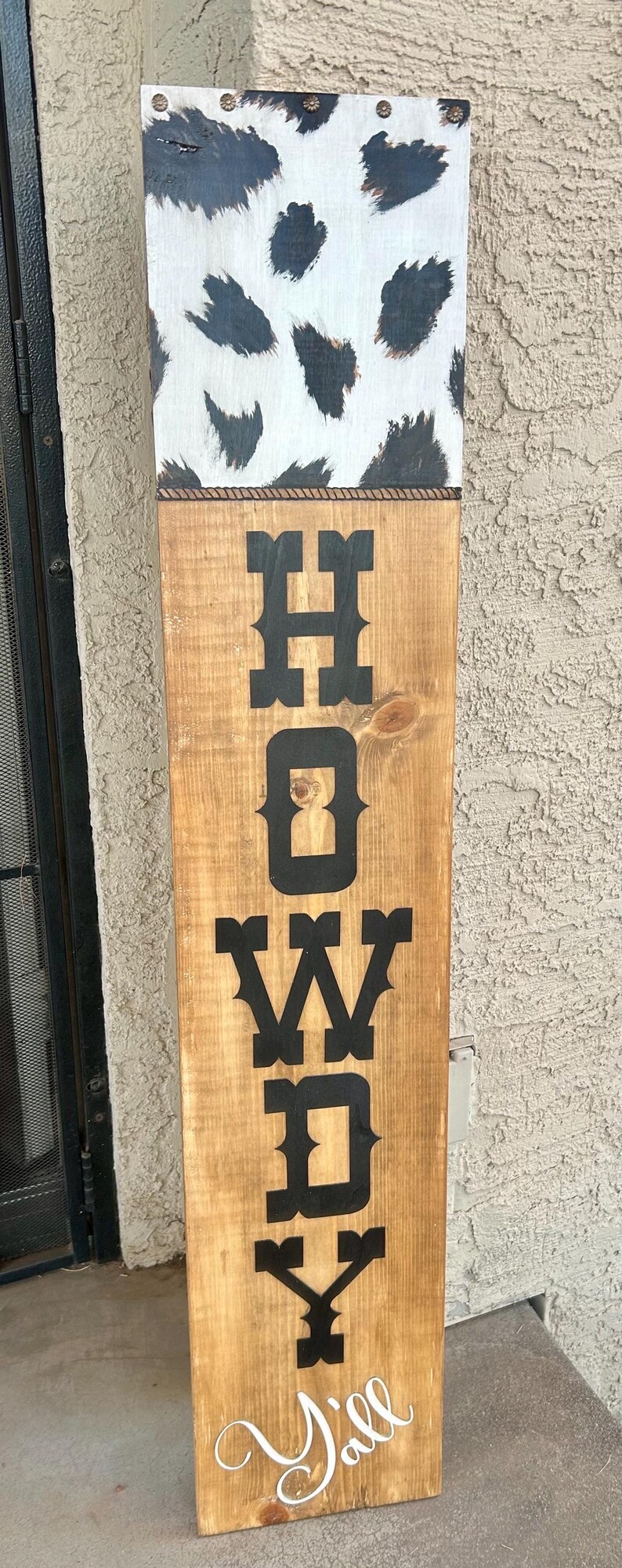 Howdy Y'all Cow Print Leaner Sign, Western Sign, Cowboy Rustic Porch ...