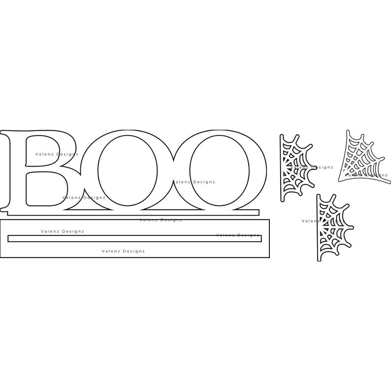Boo Sign SVG File Letters on Base With Spider Webs Shelf Sitter DIY ...