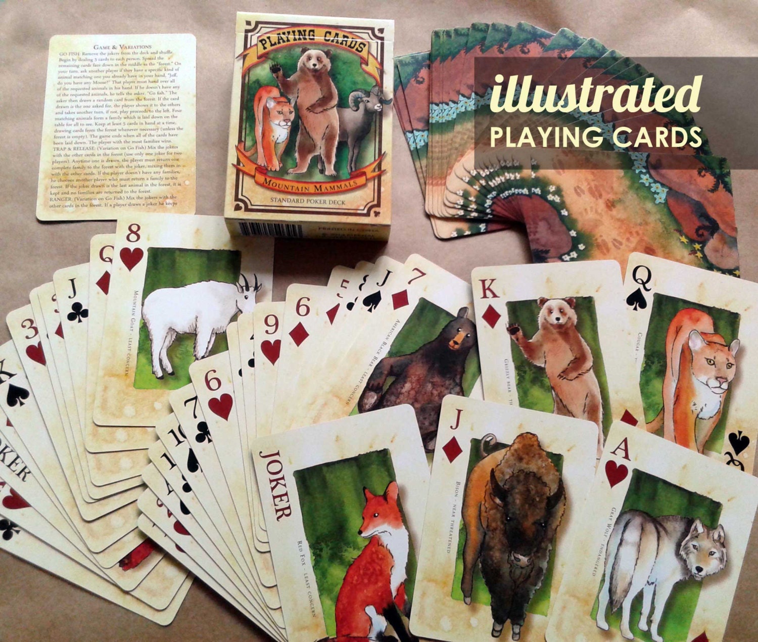 Mountain Animal Playing Cards Poker Deck Illustrated Bears Cougar ...