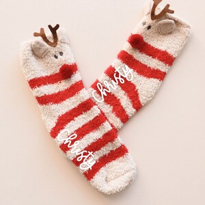 Personalized Reindeer Socks Cozy Fuzzy Christmas Socks Custom Holiday ...