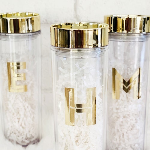 Monogram Water Bottle Gold Monogram Cup Gold Bridesmaid Gift - Etsy