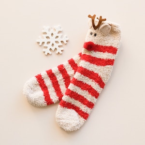 Personalized Reindeer Socks Cozy Fuzzy Christmas Socks Custom Holiday ...