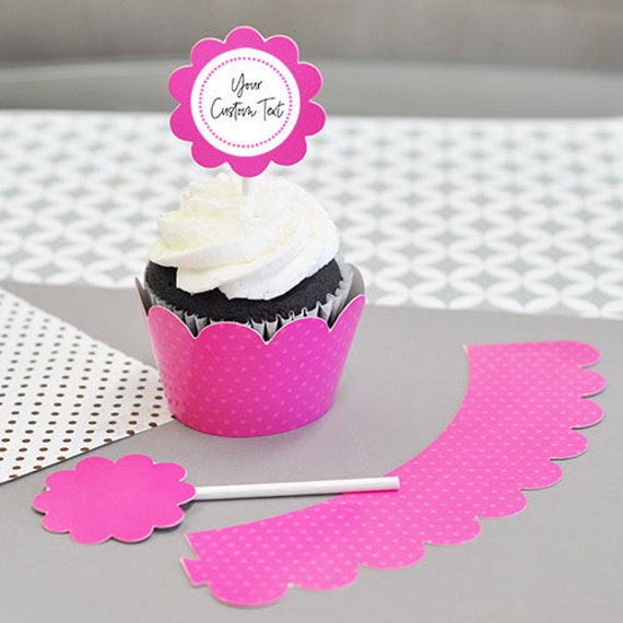 Hot Pink Cupcake Toppers and Hot Pink Cupcake Wrappers Personalized ...