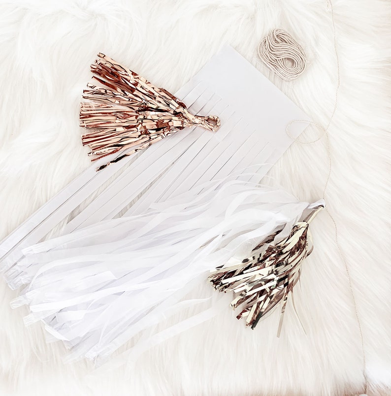 Balloon Tassels Tails Diy Balloon Tails Gold White Rose Etsy