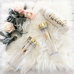 Monogram Water Bottle Gold Monogram Cup Gold Bridesmaid Gift Monogram ...