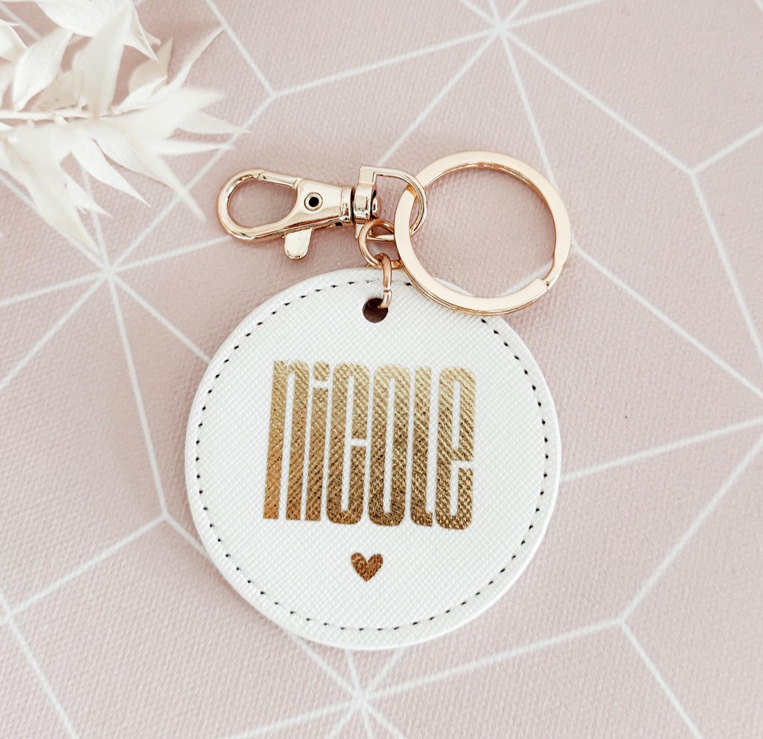 Personalized Round Leather Keychain for Women Cute Bag Charm Birthday ...