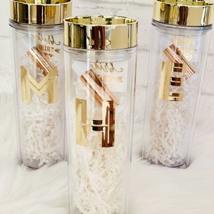 Monogram Water Bottle Gold Monogram Cup Gold Bridesmaid Gift Monogram ...