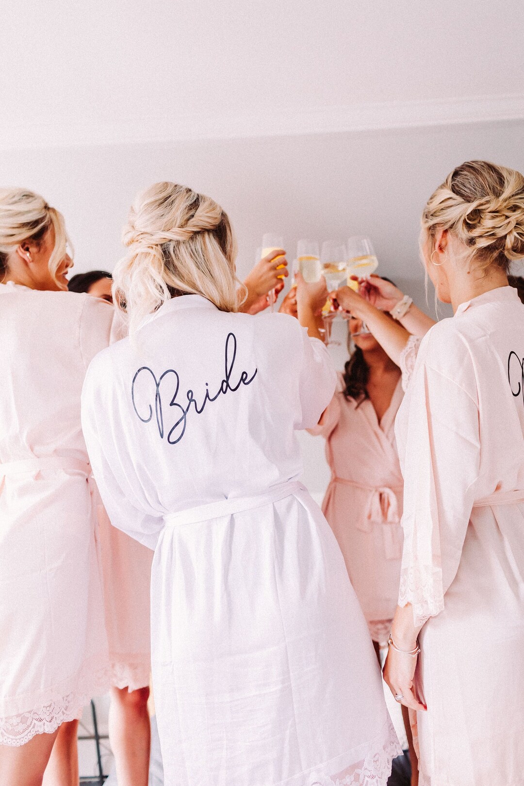 Bride Wedding Day Robe - Satin Robe With Lace Detailing - Matching ...