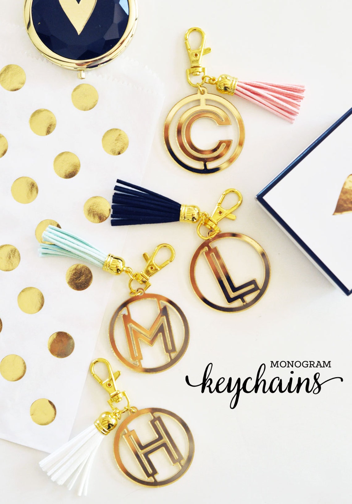 Keychain for Women Monogrammed Gold Keychain Personalized | Etsy