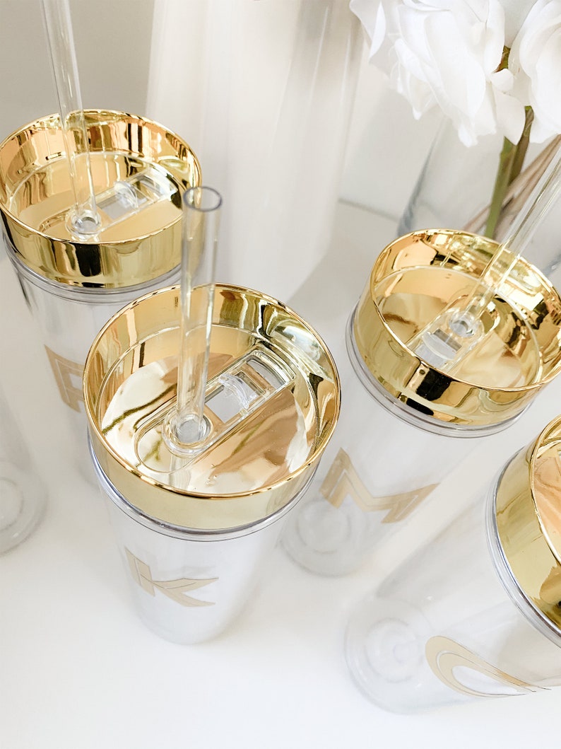 Monogram Water Bottle Gold Monogram Cup Gold Bridesmaid Gift | Etsy