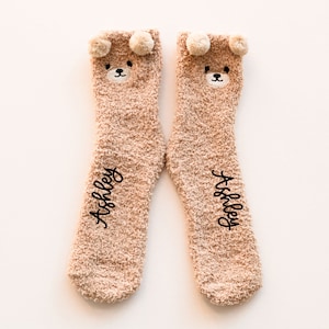Cute Panda Bear Socks Personalized Bear Fuzzy Winter Cozy Socks Women Valentine Gift Ideas for ...