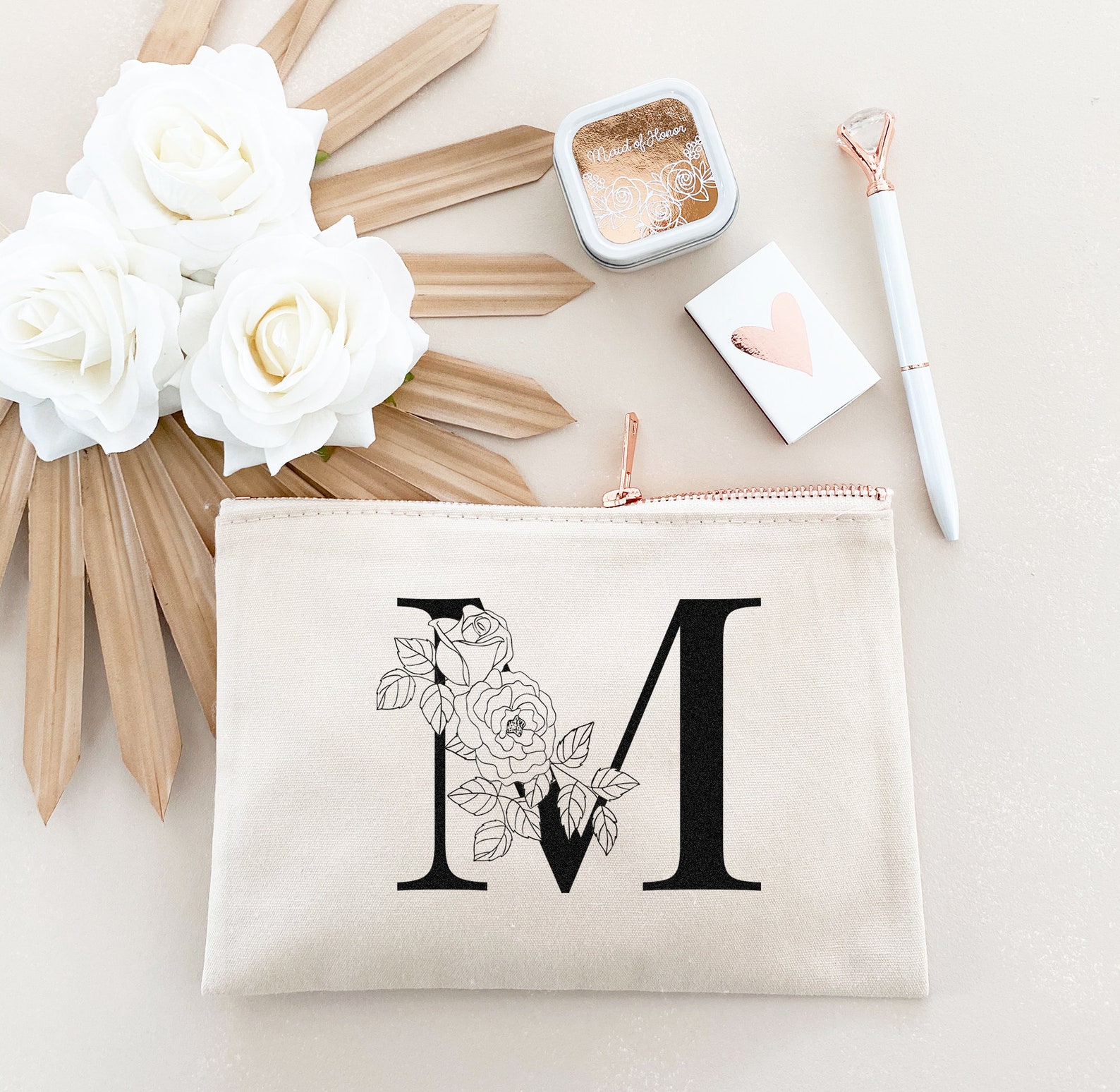 Floral Monogram Make up Bag Monogrammed Initial Cosmetic Bag - Etsy