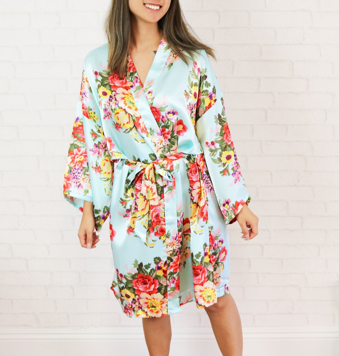 Aqua Blue Robes - Aqua Blue Floral Robes for Bridesmaids Set of 5, Set ...