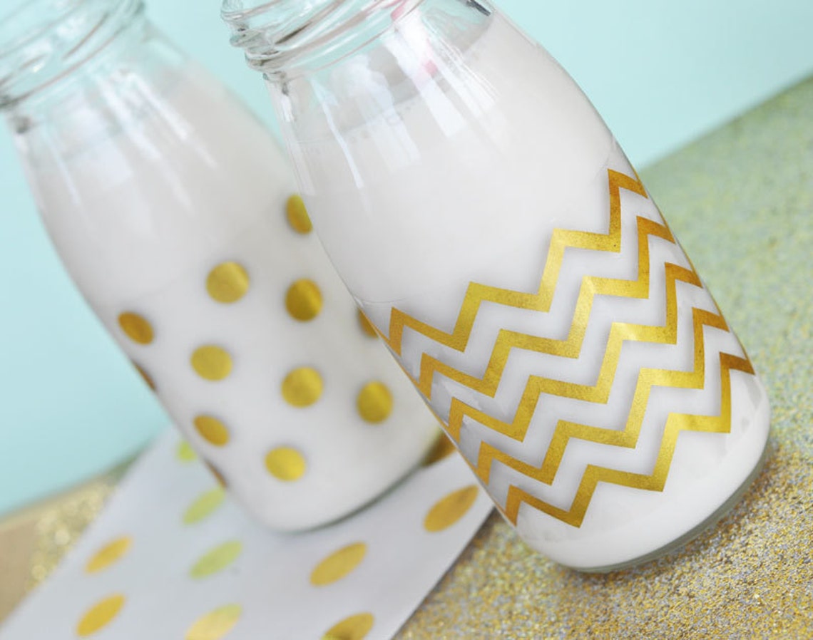 Gold Foil Milk Bottle Labels Chevron Polka Dot Labels for - Etsy