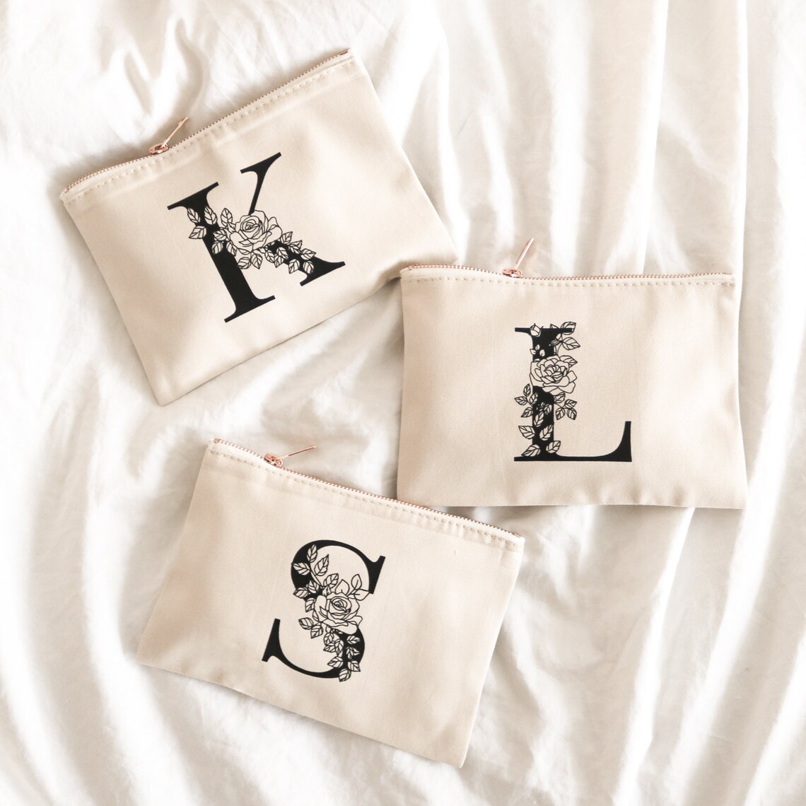 Floral Monogram Make up Bag Monogrammed Initial Cosmetic Bag - Etsy