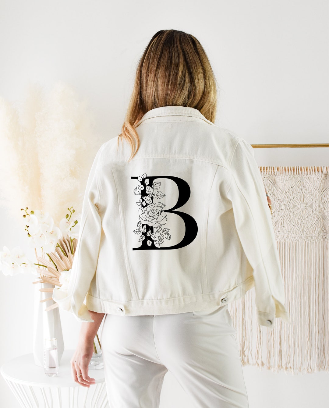 Floral Monogram Jacket White Monogrammed Jean Jacket Initial Denim ...