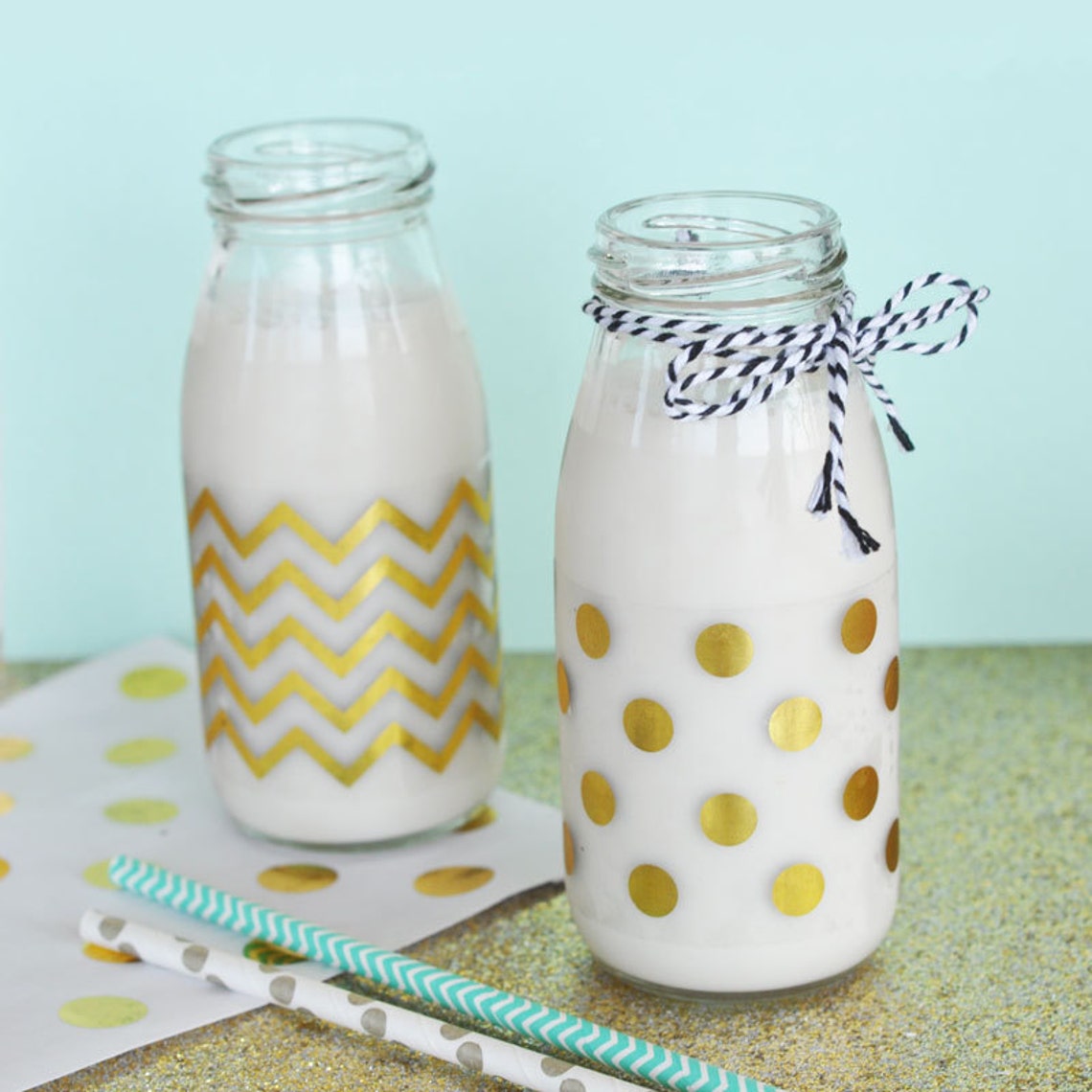 Gold Foil Milk Bottle Labels Chevron Polka Dot Labels for - Etsy