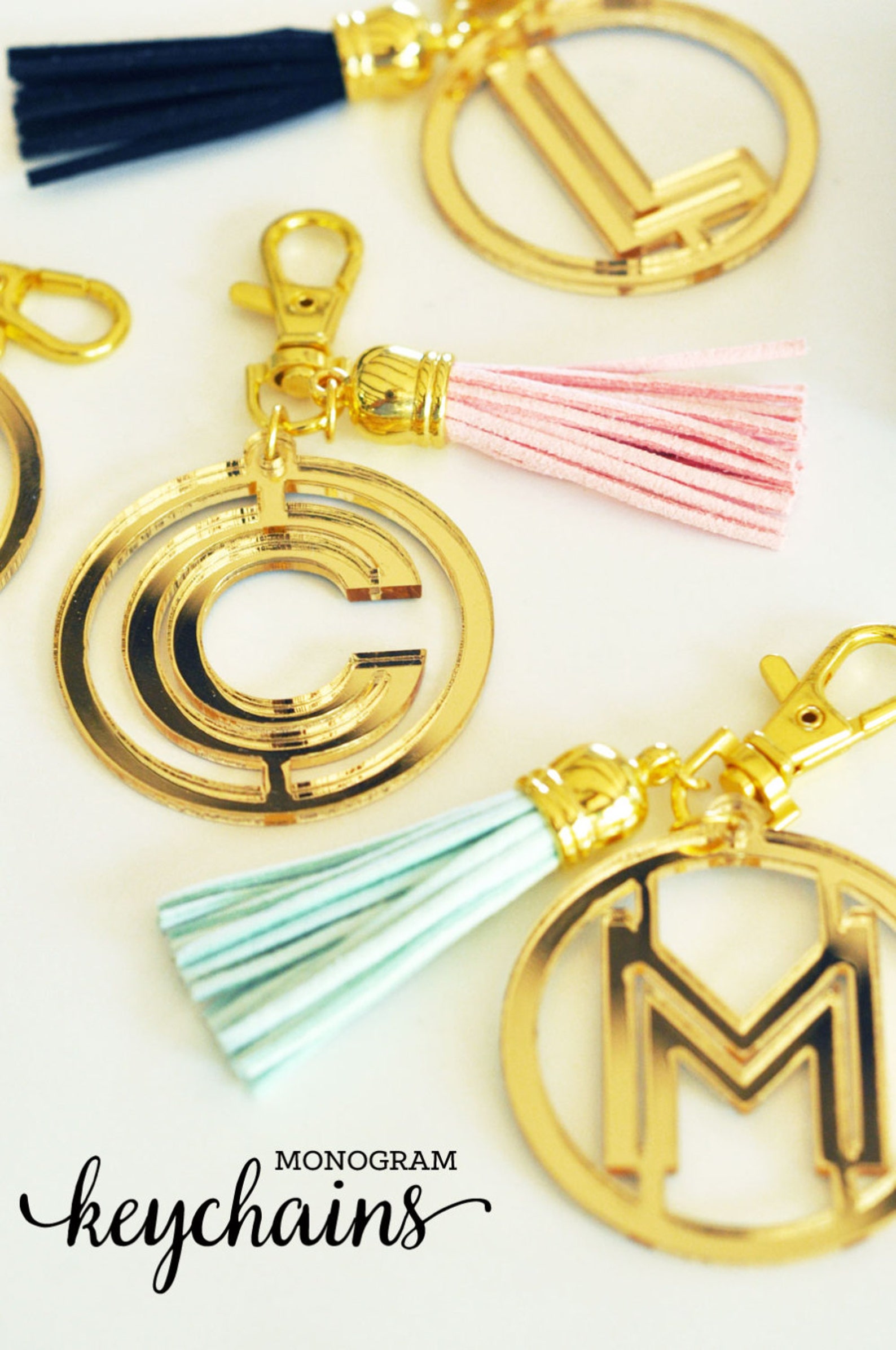 Keychain for Women Monogrammed Gold Keychain Personalized | Etsy