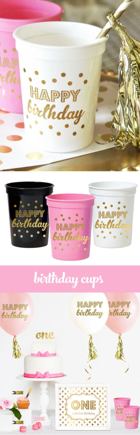 Happy Birthday Cups Birthday Party Decorations Birthday Cups | Etsy