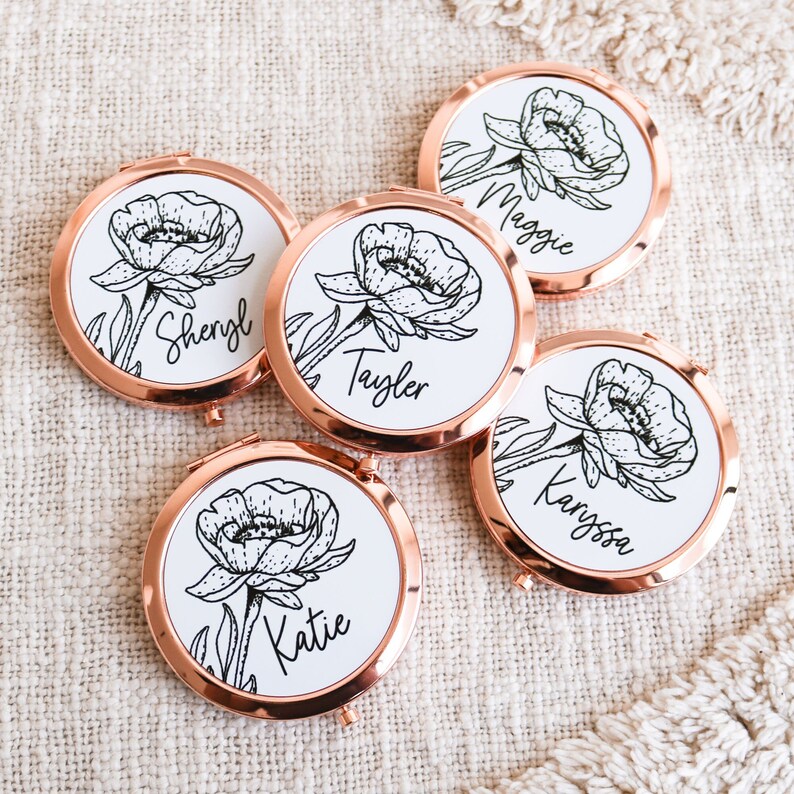 Floral Bridesmaid Gift Personalized Mirror Compacts Women - Etsy
