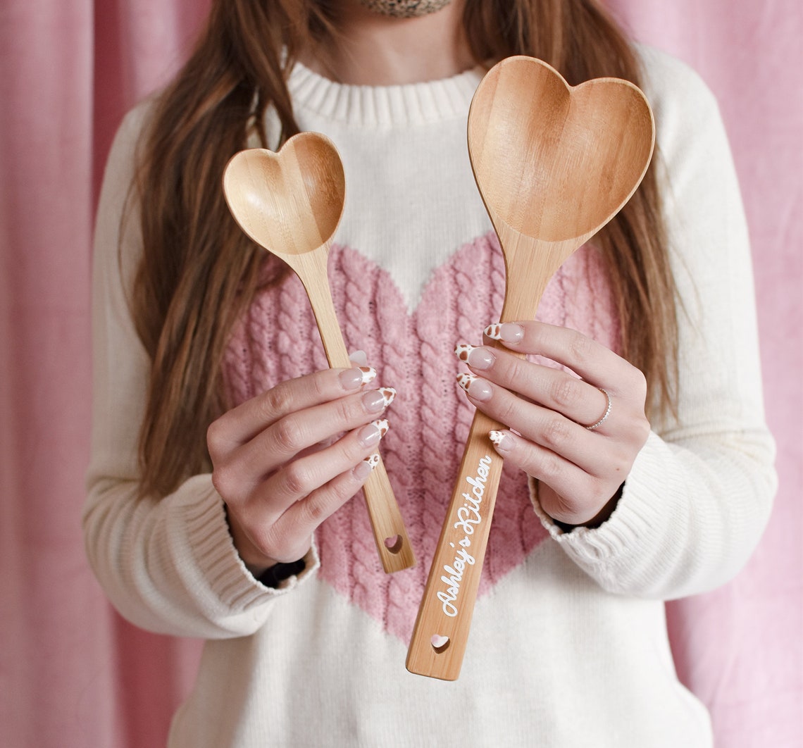 Personalized Wooden Heart Spoons Set Personalized Bridal - Etsy