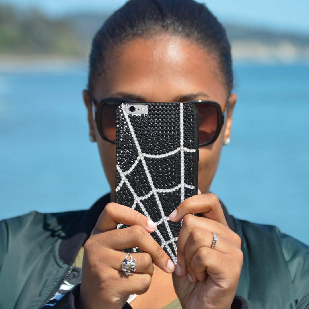 Spiderweb Embellished Phone Case — Handmade Halloween Design for iPhone ...