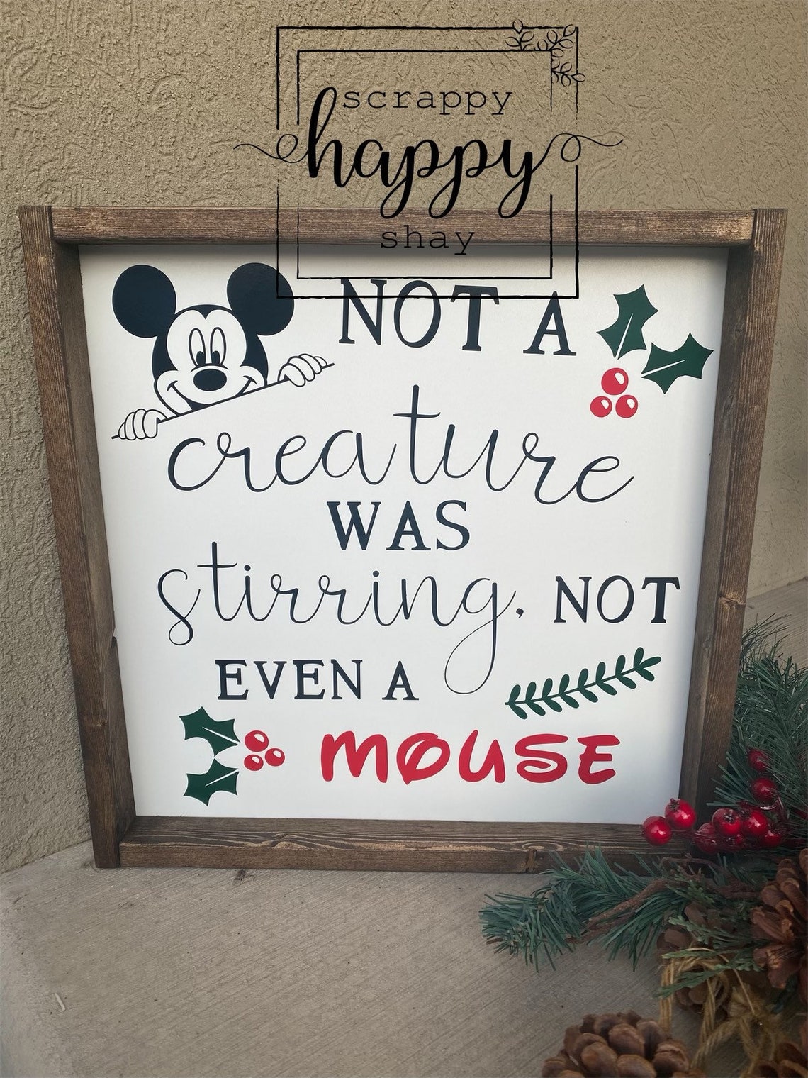 Mickey Mouse Not A Creature Was Stirring Wood Sign | Etsy