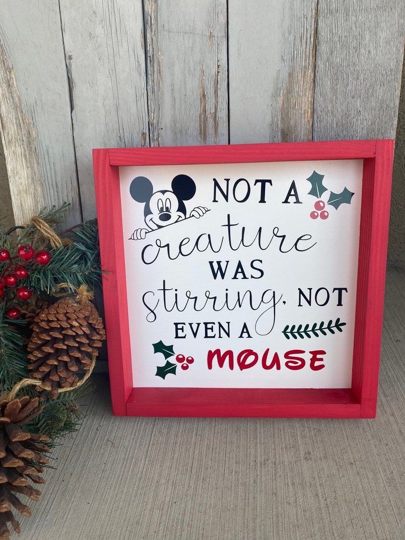 Mickey Mouse Not A Creature Was Stirring Wood Sign - Etsy