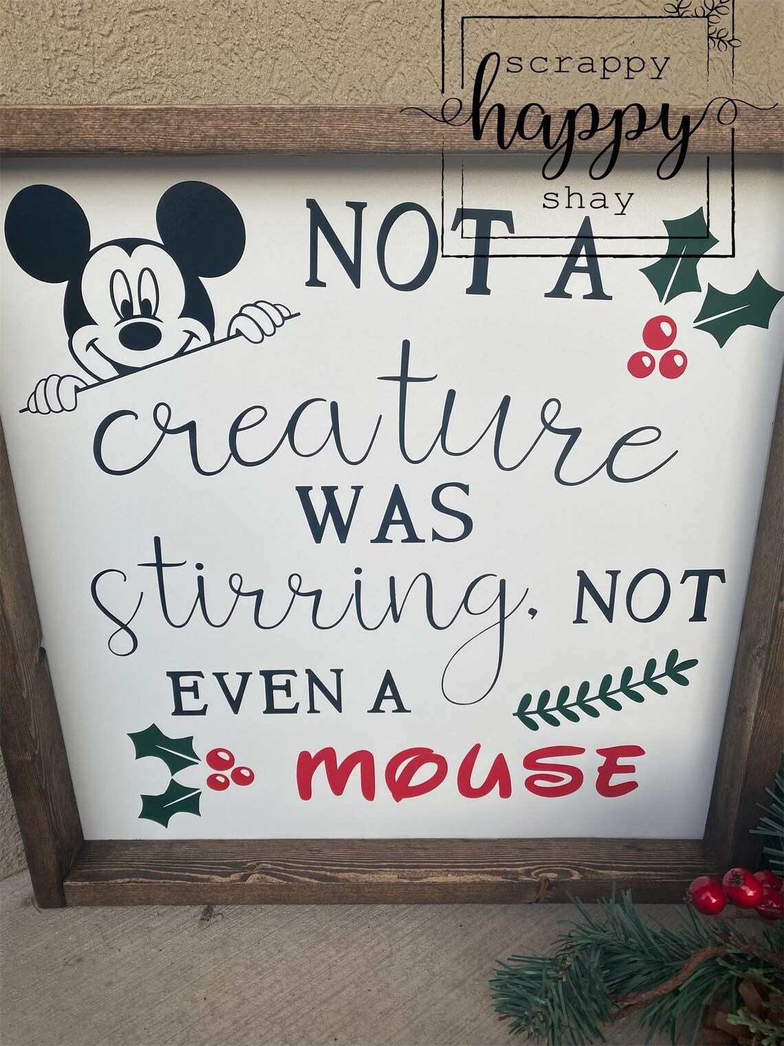 Mickey Mouse Not A Creature Was Stirring Wood Sign | Etsy