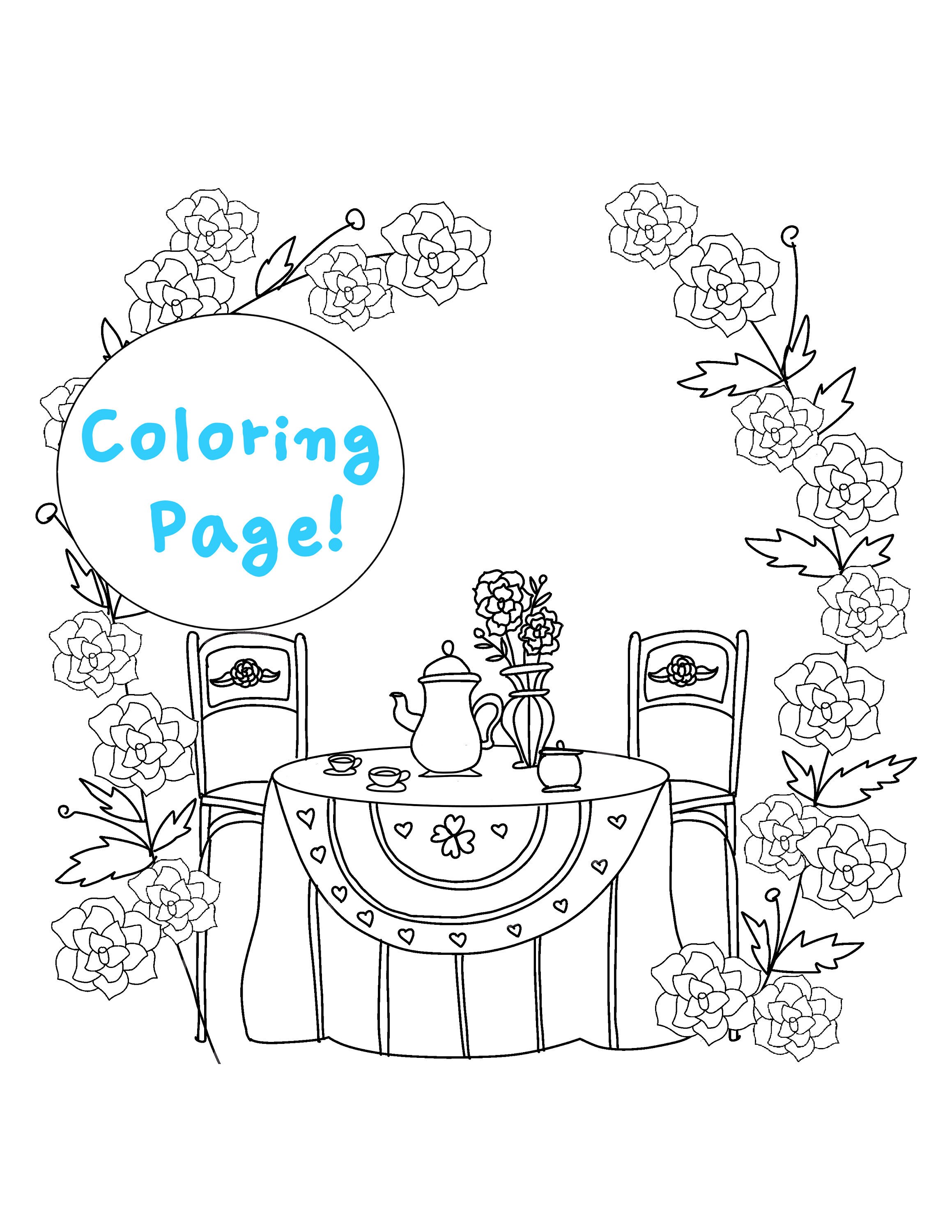 Tea Party Coloring Page - Etsy