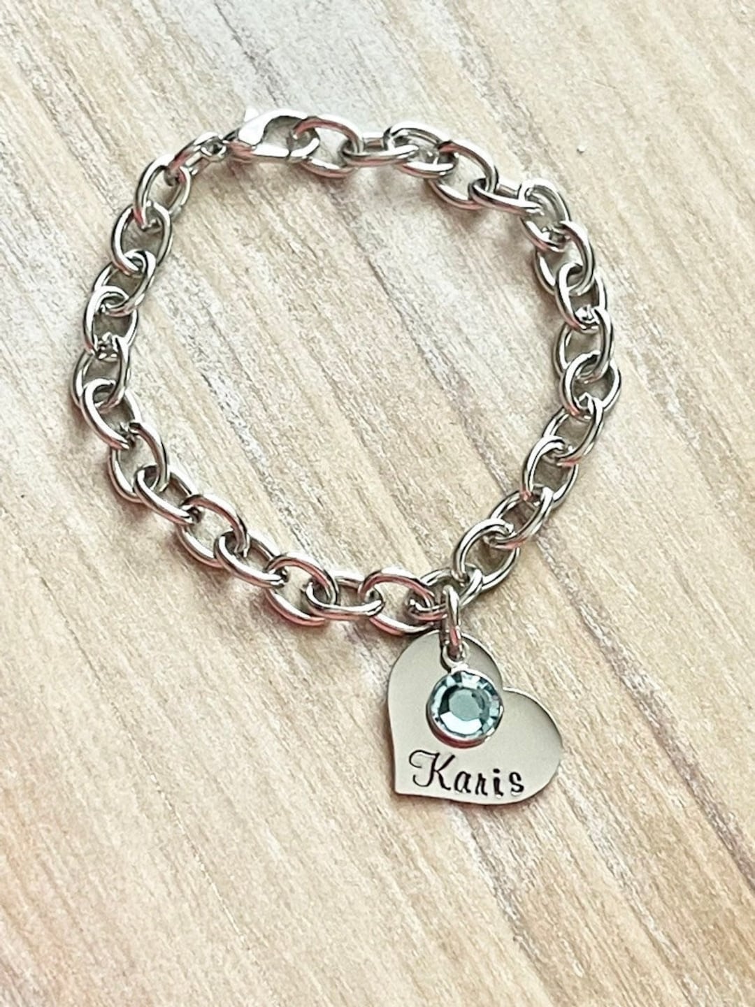 Girls Charm Bracelet Handstamped Bracelet Heart Bracelet Personalized ...