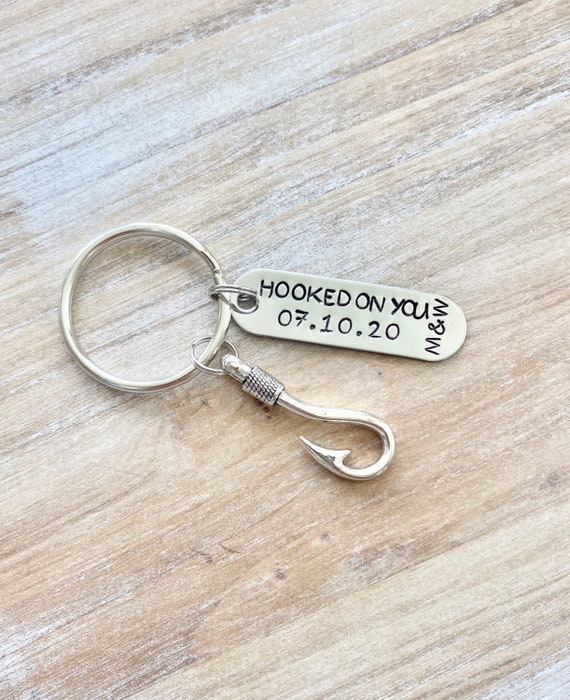 Hooked On You Keychain Couples Keychain Initials Keychain Anniversary ...