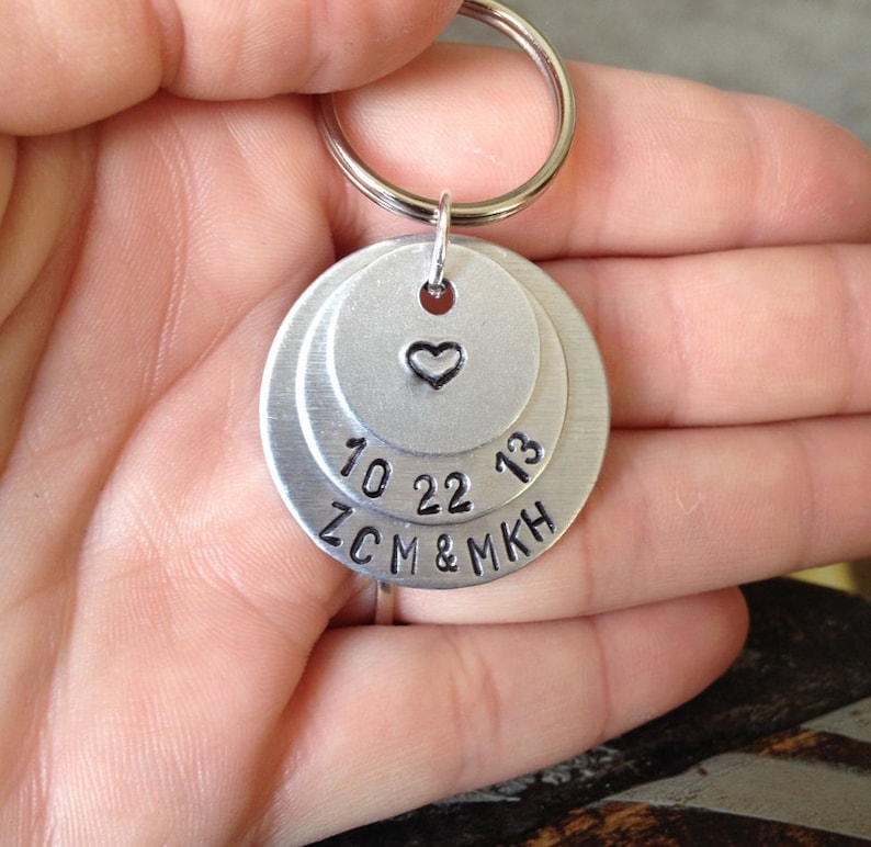 Couples Keychain Gift for Husband Gift for Wife Handstamped | Etsy