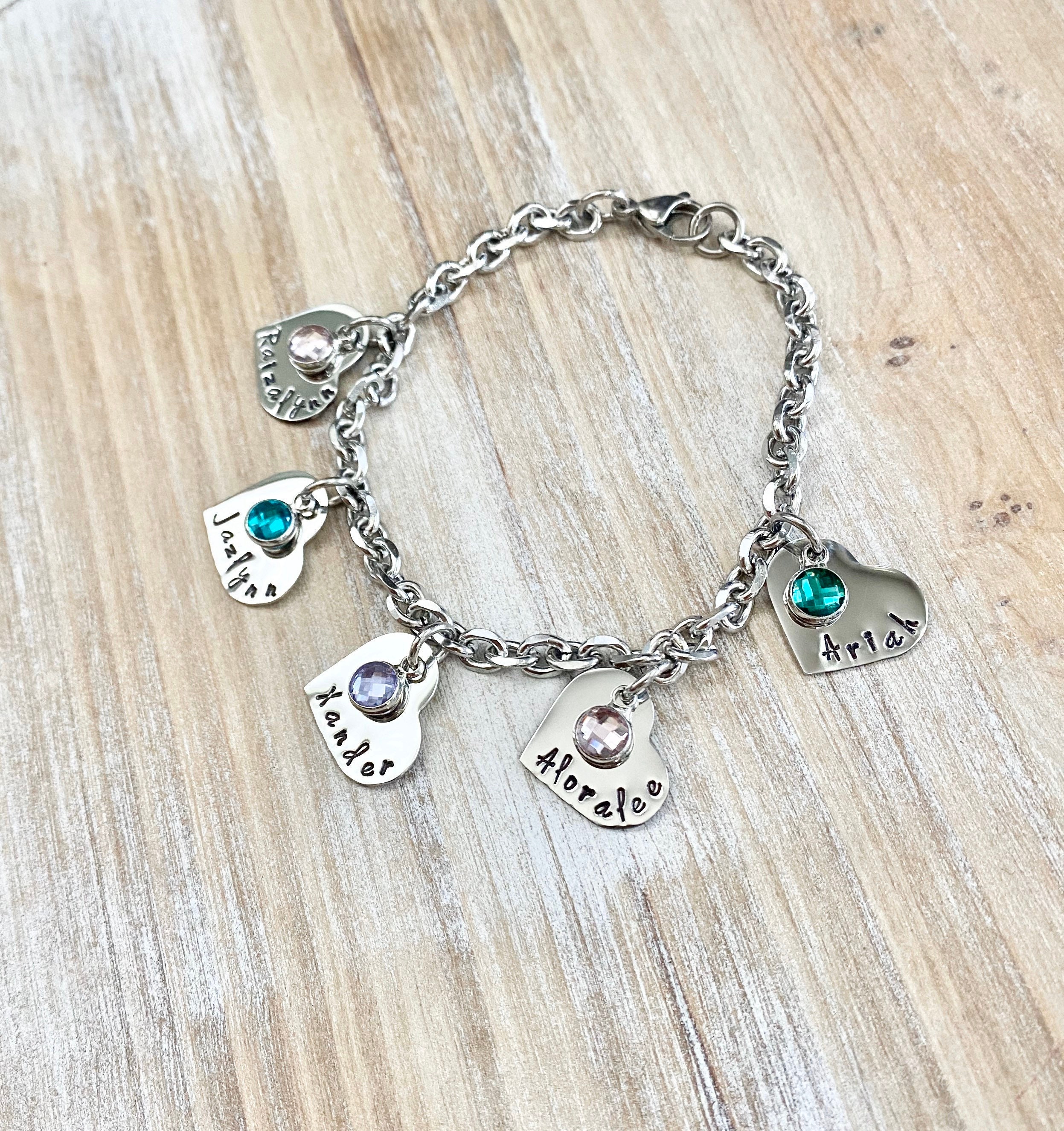 Personalized Heart Charm Bracelet Grandma Bracelet Grandchild - Etsy
