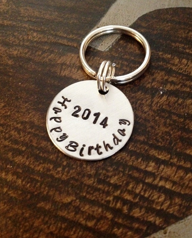 Happy Birthday Keychain Handstamped Keychain Personalized - Etsy