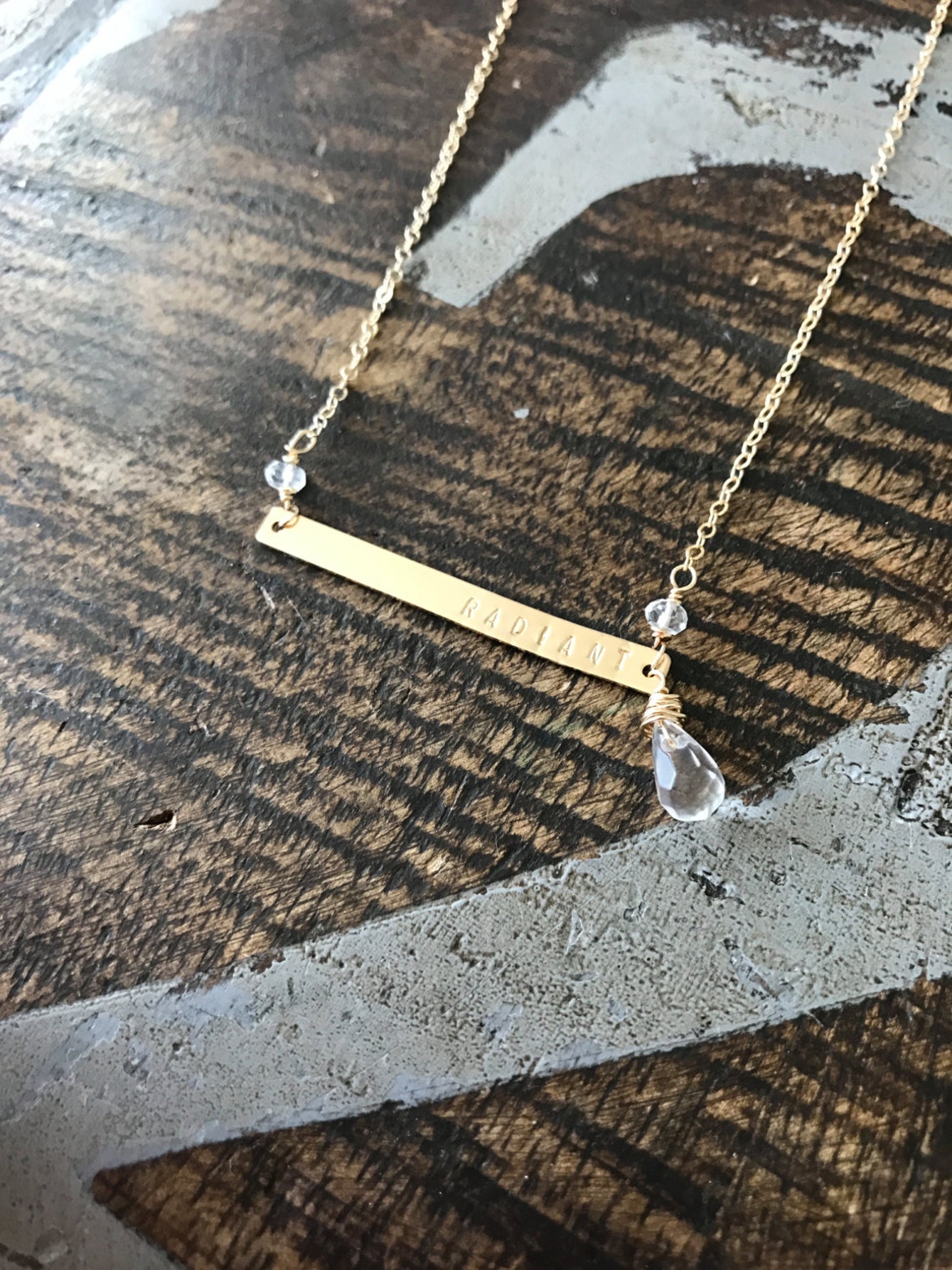Radiant Necklace Handstamped Necklace Gold Bar Necklace Custom Necklace ...