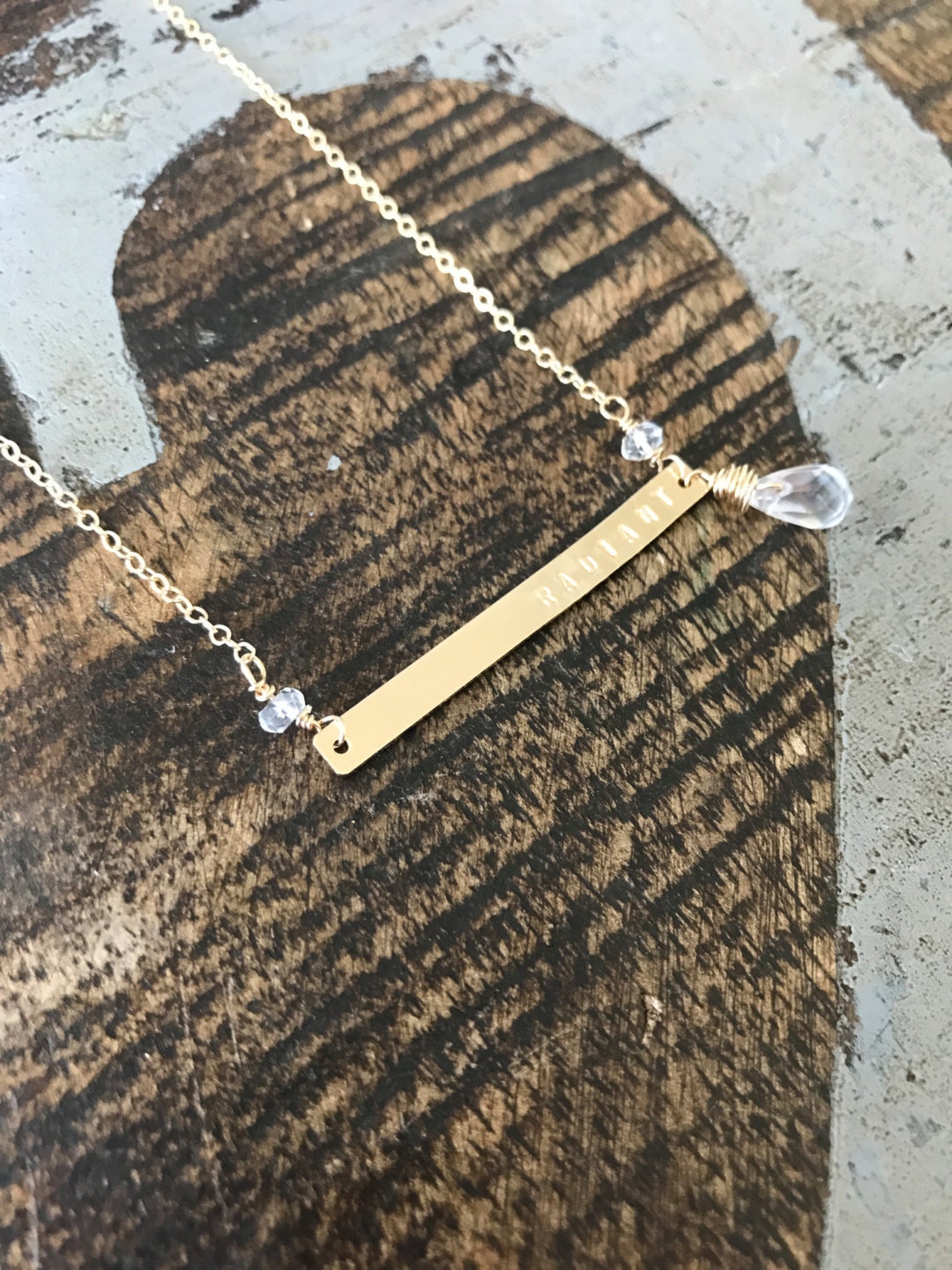 Radiant Necklace Handstamped Necklace Gold Bar Necklace Custom Necklace ...