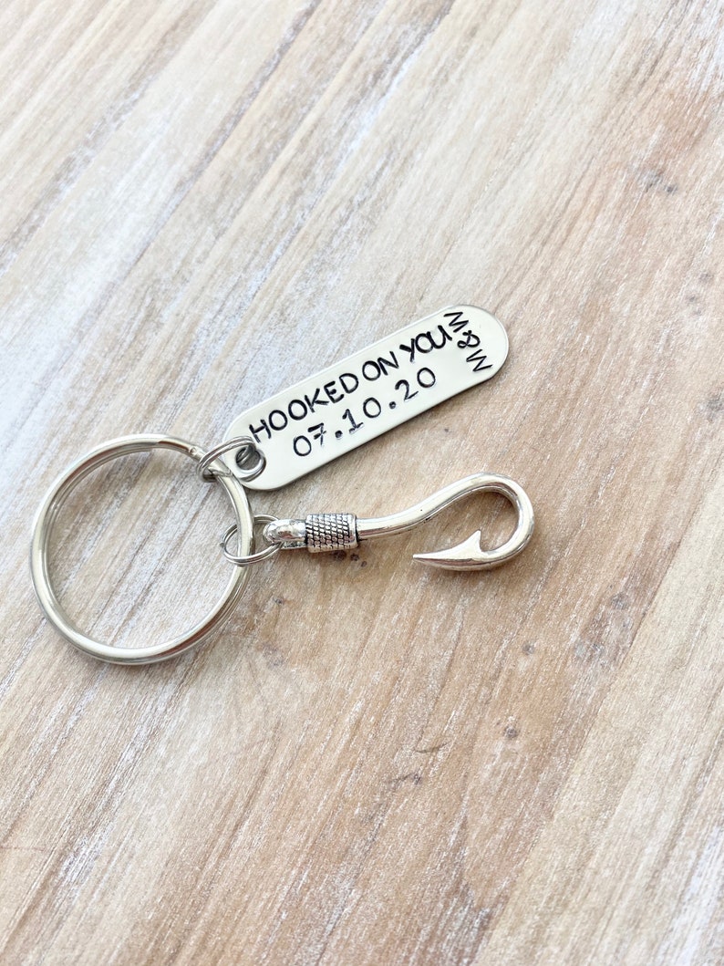 Hooked on You Keychain Couples Keychain Initials Keychain Anniversary ...