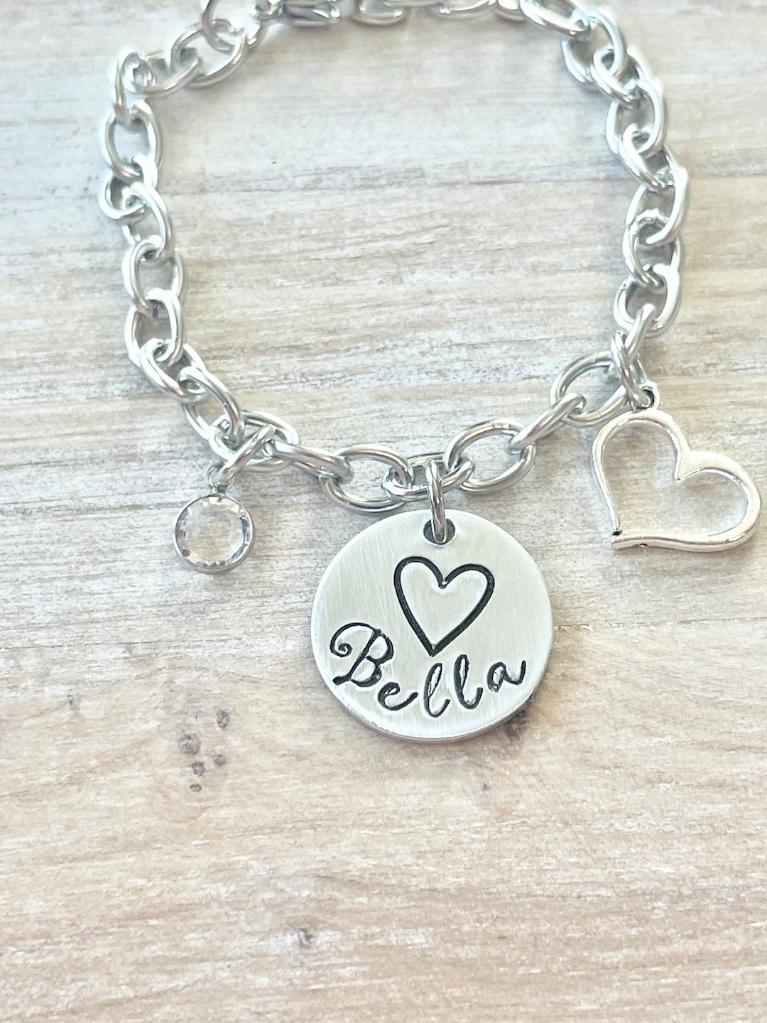 Girls Charm Bracelet Handstamped Bracelet Heart Bracelet Personalized ...