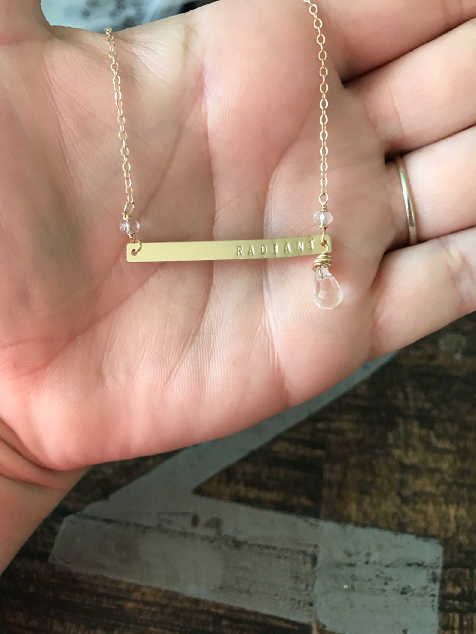 Radiant Necklace Handstamped Necklace Gold Bar Necklace Custom Necklace ...