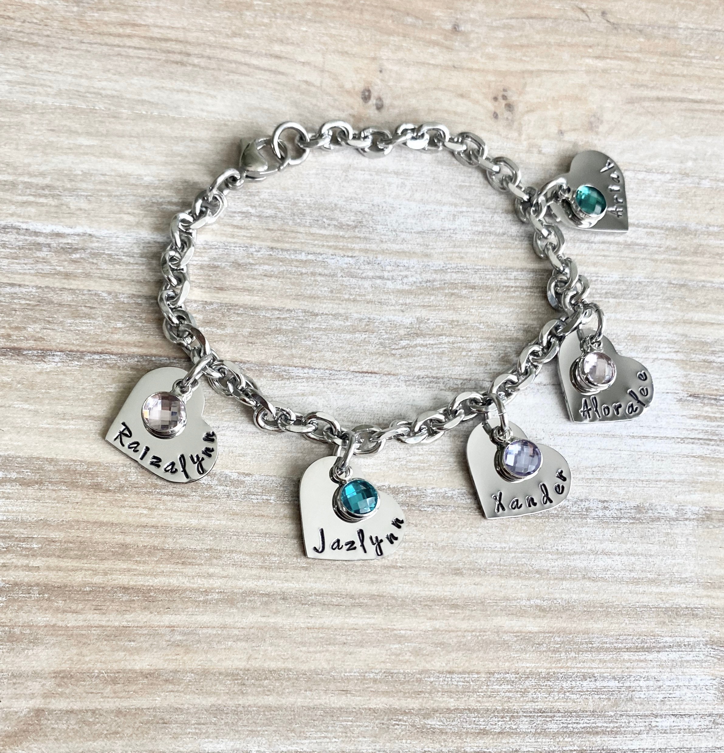 Personalized Heart Charm Bracelet Grandma Bracelet Grandchild - Etsy